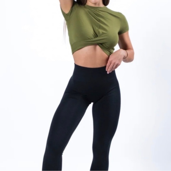 Alphalete | Tops | Alphalete Ultrasoft Wrap Crop Top Shirt Moss Green ...